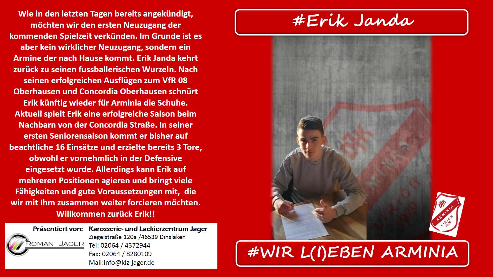 1ter Neuzugang für unsere 1.Mannschaft… / DJK Arminia Lirich 1920